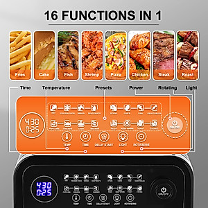 Calody 12.7 QT Air Fryer, 16-in-1 Air Fryer Toaster Oven Combo with One-Touch Preset Cooking Functions, LED Display Screen, Visible Window, Recipe and 6 Accessories Included, 1600W