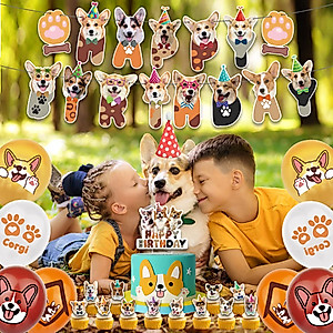 Corgi Party Decorations Backdrop Banner Photography Background Cute Corgi Theme Banner Balloons Cake Toppers Cupcake Toppers Pet Party Kit For Corgi Dog Birthday Party Supplies Decor