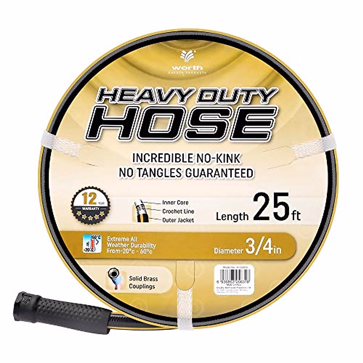 Solution4Patio Homes Garden Hose No Kink 3/4 in. x 25 ft. Black Water Hose, No Leaking, Heavy Duty, High Water Pressure, Male/Female Brass Fittings 12 Year Warranty #G-H165B09, No DOP, ECO-friendly