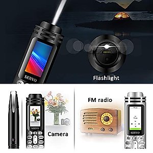 Pen Mini Cell Phone Bluetooth Dialer 0.96" Tiny Screen Mobile Phone Support GSM Dual SIM Max 32G TF Card with Camera Flashlight Radio Music Player Rechargeable (Black)