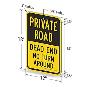SmartSign Private Road Sign, Dead End Sign, Private Driveway Sign, 12 x 18 Inches 3M Engineer Grade Reflective Aluminum