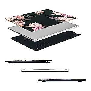 MOSISO Compatible with MacBook Air 13 inch Case 2022 2021 2020 2019 2018 Release A2337 M1 A2179 A1932 Retina Display Touch ID, Plastic Peony Hard Shell Case&Keyboard Cover&Screen Protector, Black