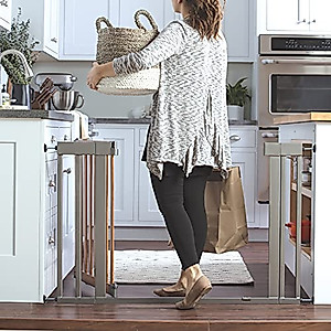 Summer West End Safety Baby Gate, Honey Oak Stained Wood with Slate Metal Frame – 30” Tall, Fits Openings up to 36” to 60” Wide, Baby and Pet Gate for Wide Spaces and Open Floor Plans