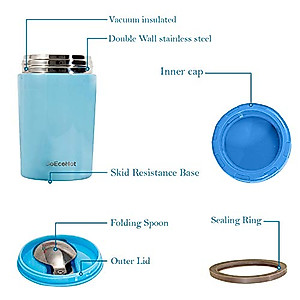 Thermos food jar - Food thermos for hot food - Leakproof vacuum insulated hot food jar for kids and adults with spoon - Soup Thermos - 13.5 Oz 400ml (Blue)