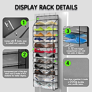 Kotkn Over the Door Hanging Shoe Organizer, 12 Slotted Clear Large Pockets, Hanging Hanging Shoe Organizer, Reusable - Shoe Organizer. Shoe organizer shoe rack for adults, children, babies (Gray)