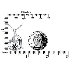 FLYOW Paw Necklace 925 Sterling Silver Always in My Heart Cute Puppy Paw Print Love Heart Pendant Necklace Memorial Gift for Women, 18"