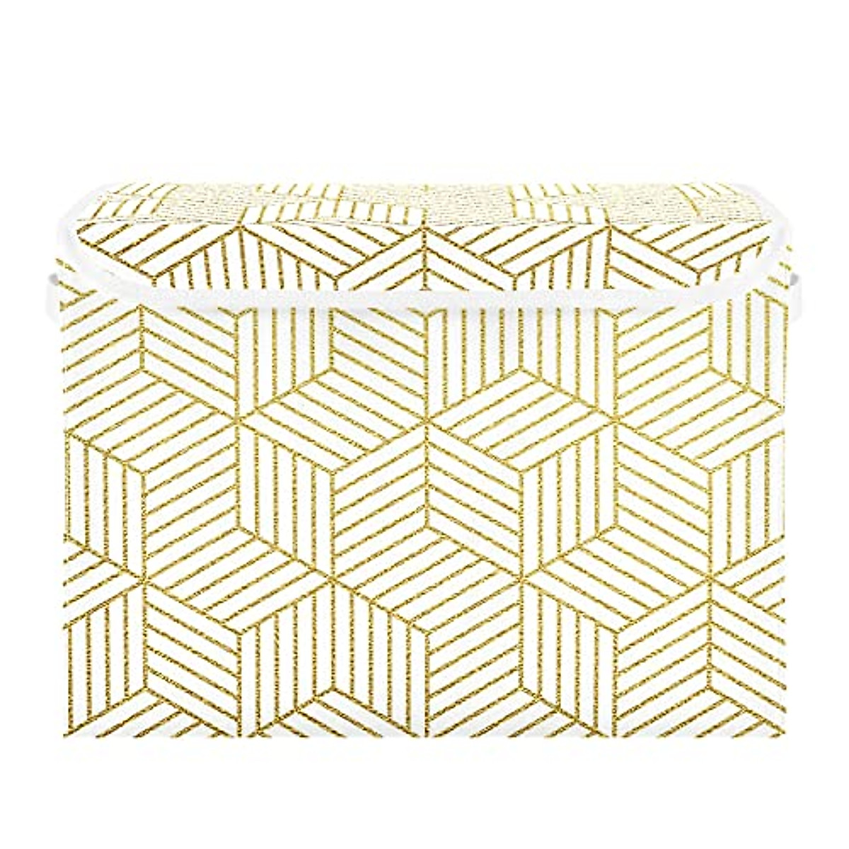 Oyihfvs Gold Abstract Geometric Cubes Foldable Cube Storage Basket Collapsible Fabric with Lidded Sturdy Handles Organizer Box for Home Bedroom 16.5 x 12.6 x 11.8 in