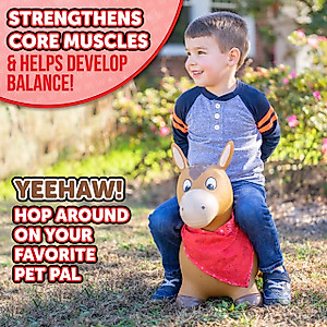 WADDLE Bouncy Hopper Inflatable Hopping Animal, Indoors and Outdoors Toy for Toddlers and Kids, Pump Included, Boys and Girls Ages 2 Years and U (Brown Horse)