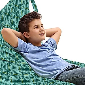 Ambesonne Victorian Lounger Chair Bag, Moroccan Mosaic Motif Portuguese Azulejo Effects Traditional Art Deco, High Capacity Storage with Handle Container, Lounger Size, Turquoise Fern Green