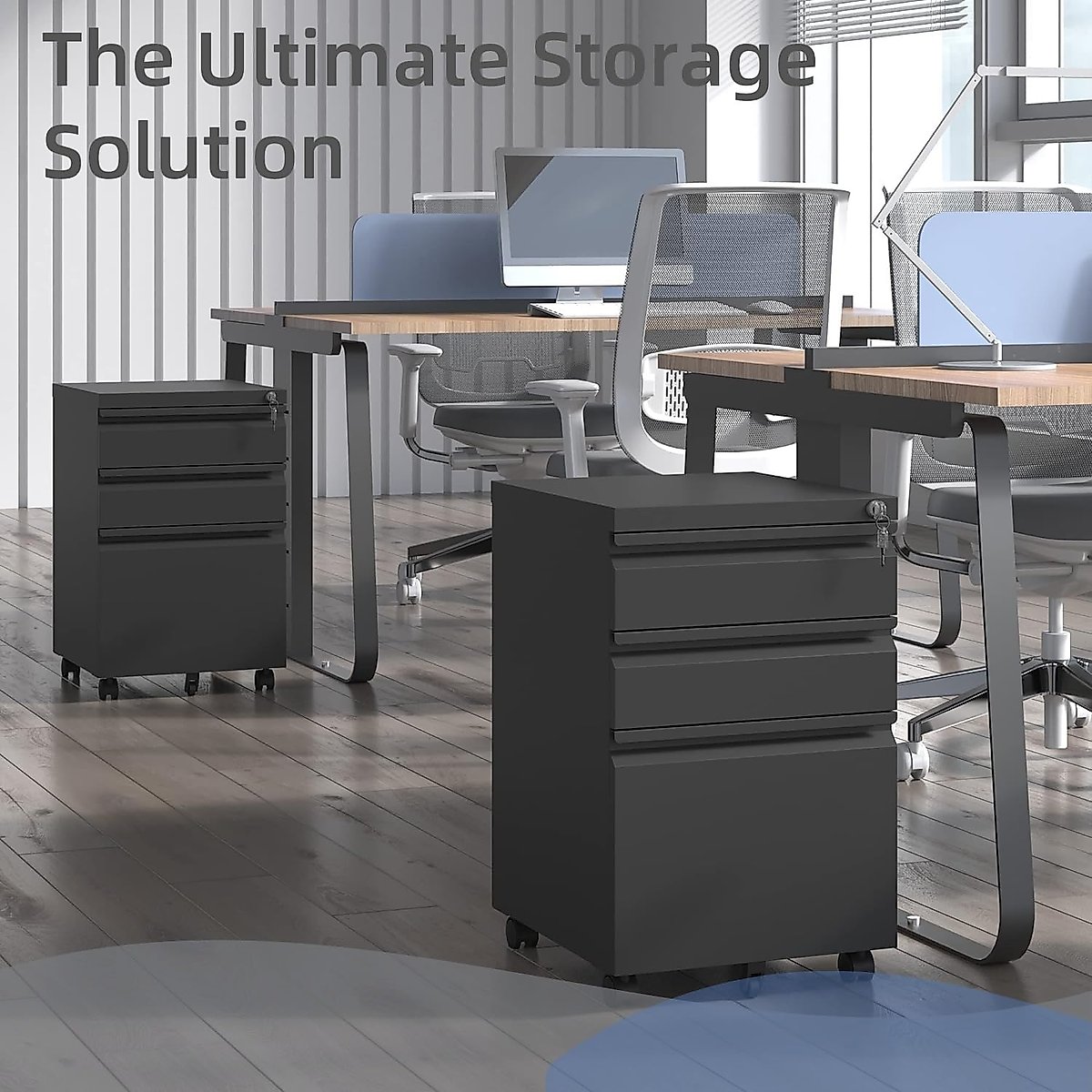 Guizeeopo Filing Cabinets for Home Office, Mobile File Cabinet with Lock, 3 Drawer Filing Cabinet for A4/Letter/Legal Size Folder, Fully Assembled Except Casters, Matte Black