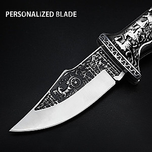 NedFoss Gifts for Men Pocket Folding Knife, 9" Engraved Unique Blade, Wood Handles Pocket Knife with Back Lock, Hunting Camping Pocket Knife for Men,Perfect Gifts Idea for Survival, Fishing, Hiking