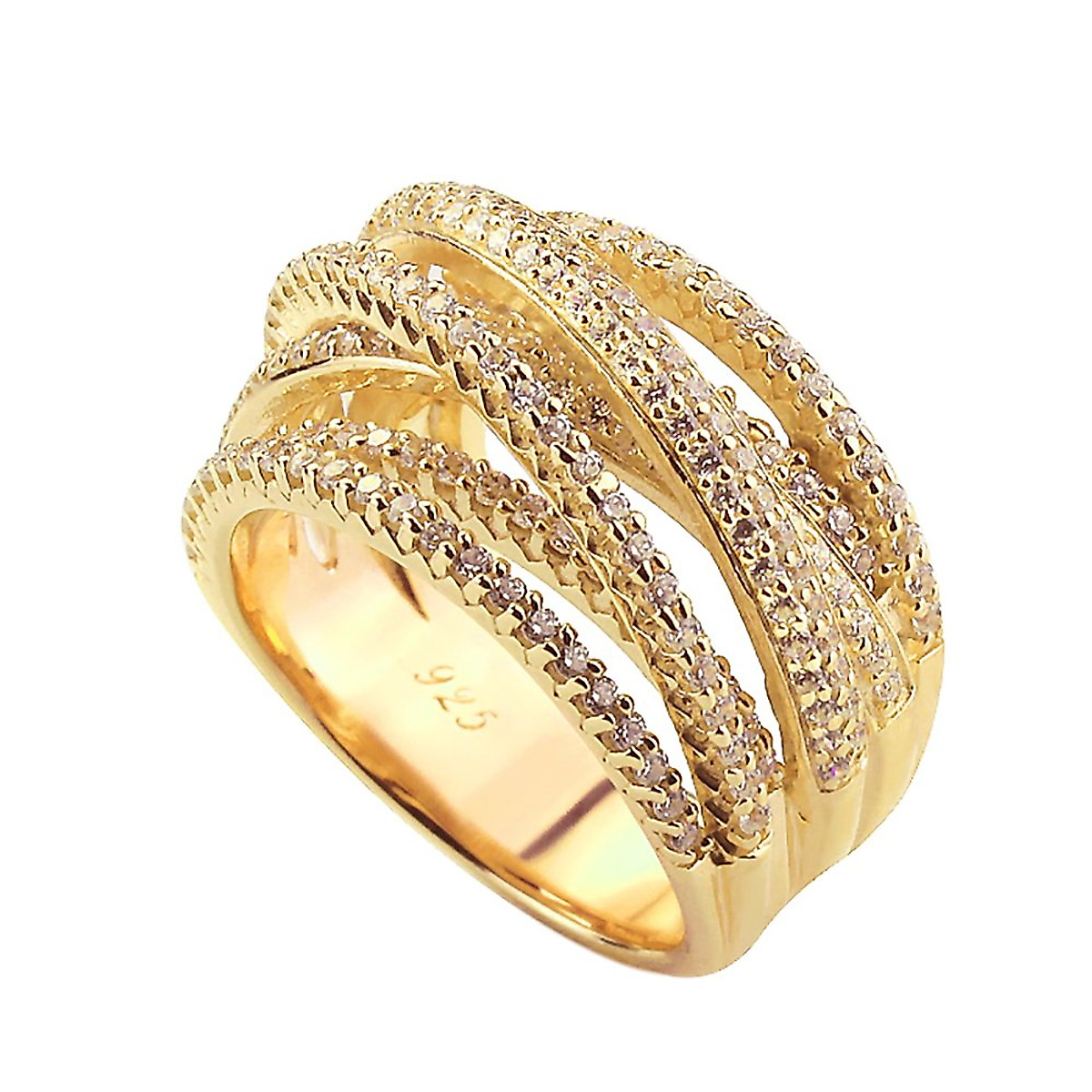 DoubleAccent 925 Sterling Silver Ring Women 14K Gold OR Rose Gold Plated Intertwined CZ Stone Pave CrissCross Statement Ring 13.5mm, 9