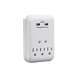 Monoprice 3 Outlet Power Surge Protector Wall Tap with 2 Built in 3.4A USB Charging Ports - White | ETL Rated 950 Joules with Grounded and Protected Light Indicator