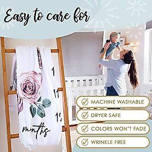 Calloo Baby Monthly Milestone Blanket for Baby Girls, Baby Monthly Milestone Blanket Girl, Baby Month Blanket for Baby Girl, Monthly Baby Milestone Blanket Girl, Baby Growth Chart Blanket 46"x46"