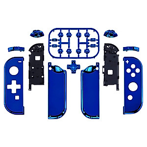 eXtremeRate Chrome Blue Joycon Handheld Controller Housing (D-Pad Version) w/Full Set Buttons, DIY Replacement Shell Case for Nintendo Switch & Switch OLED Model Joy-Con – Console Shell NOT Included