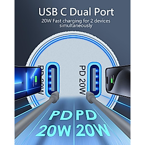 iPhone 15 Car Charger Fast Charging, 20W USB C Charger Block + 2 x 3FT USB-C to C Cable + 40W Dual USB C Car Adapter Power Cigarette Lighter Charger for iPhone 15/15 Plus/15 Pro Max, iPad, Pixel 8/7/6