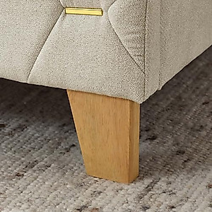 Gee Wuo Queen Size Upholstered Platform Bed, Platform Bed Frame with Outlets and USB Ports, Modern Upholstered Storage Headboard, Solid Wood Legs, No Box Spring Bed for Bedroom (Beige, Queen)