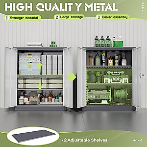 SUNCROWN Metal Storage Cabinets, 42”Locking Cabinet with Doors and Adjustable Shelves, Steel Utility Tool Garage Cabinets for Home, Office, Kitchen,Warehouse （Grey & White）