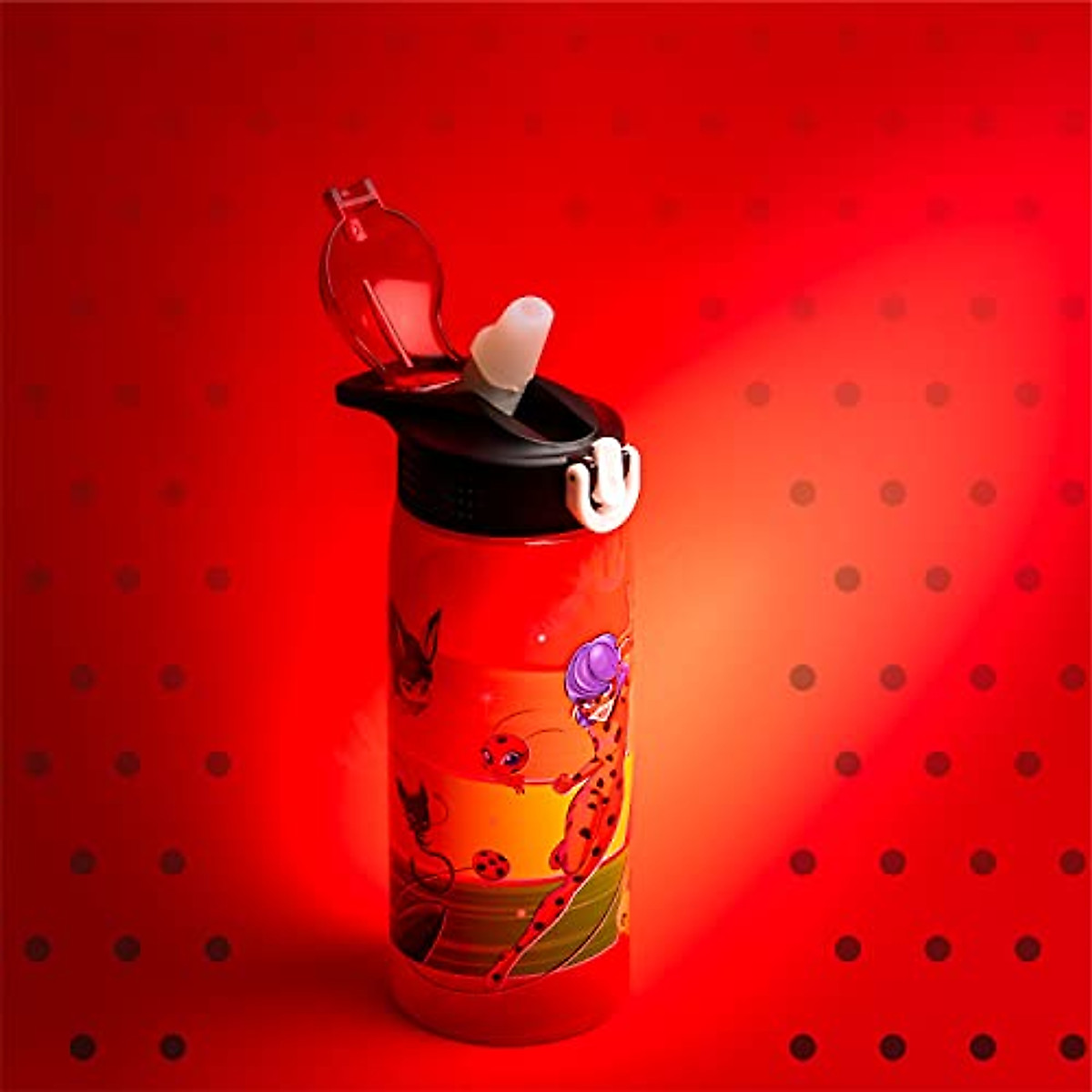 Zak Designs Miraculous Ladybug Water Bottle For School or Travel, 25 oz Durable Plastic Water Bottle With Straw, Handle, and Leak-Proof, Pop-Up Spout Cover