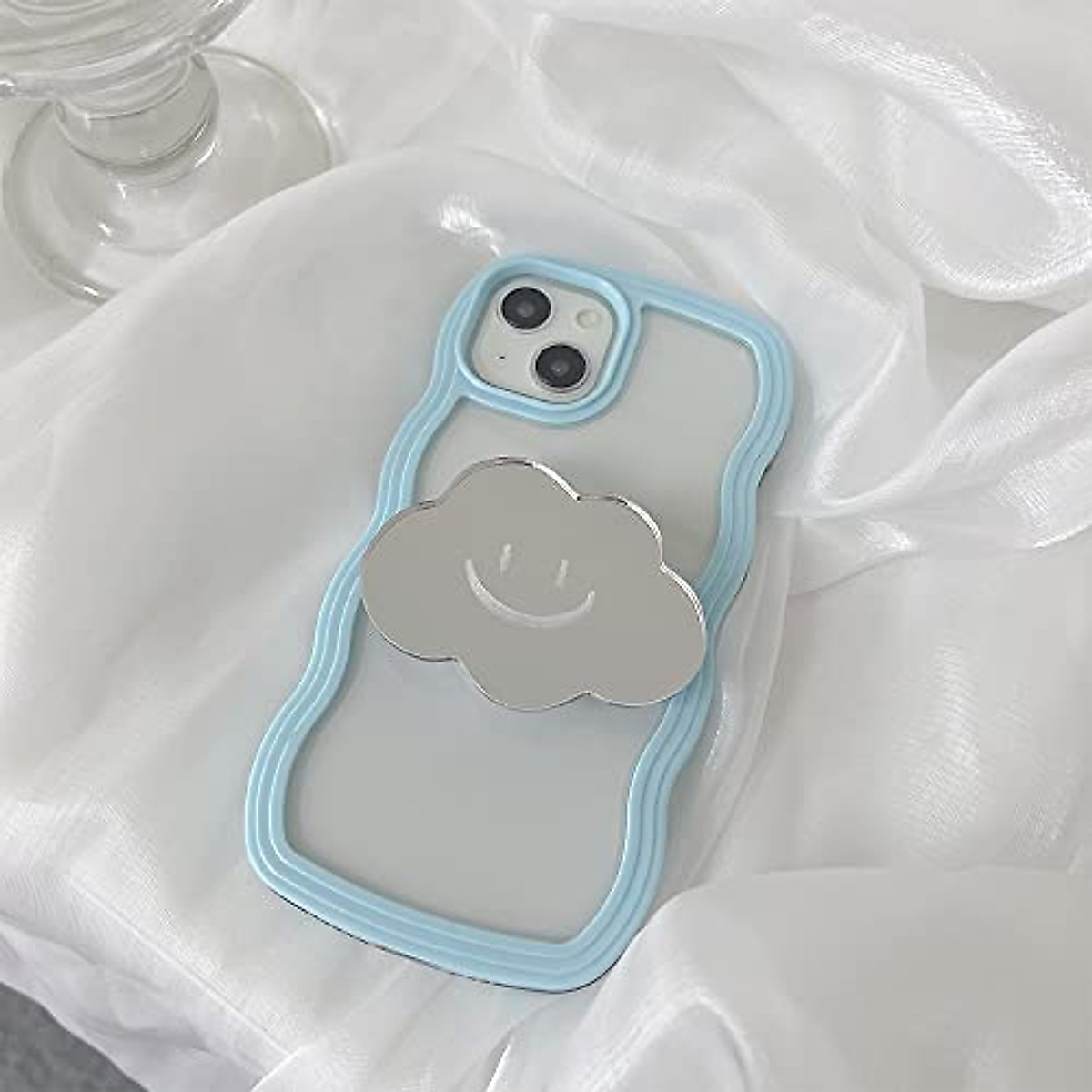 ONLYOU GRIPTOK Phone Grip Korean Grip Tok Simple Cloud Cloud Design Fluffy Mirror Cute Phone Stand Drop Prevention Custom Pair Women's Silver