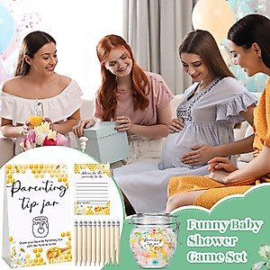 Roowest Baby Shower Games Prizes Advice Baby Shower to Baby Parenting Tip Jar Sign for New Parents 60 Parenting Advice Cards 10 HB Pencils 2 Cute Stickers 1 PET Bottle for New Parents Guests (Honey)
