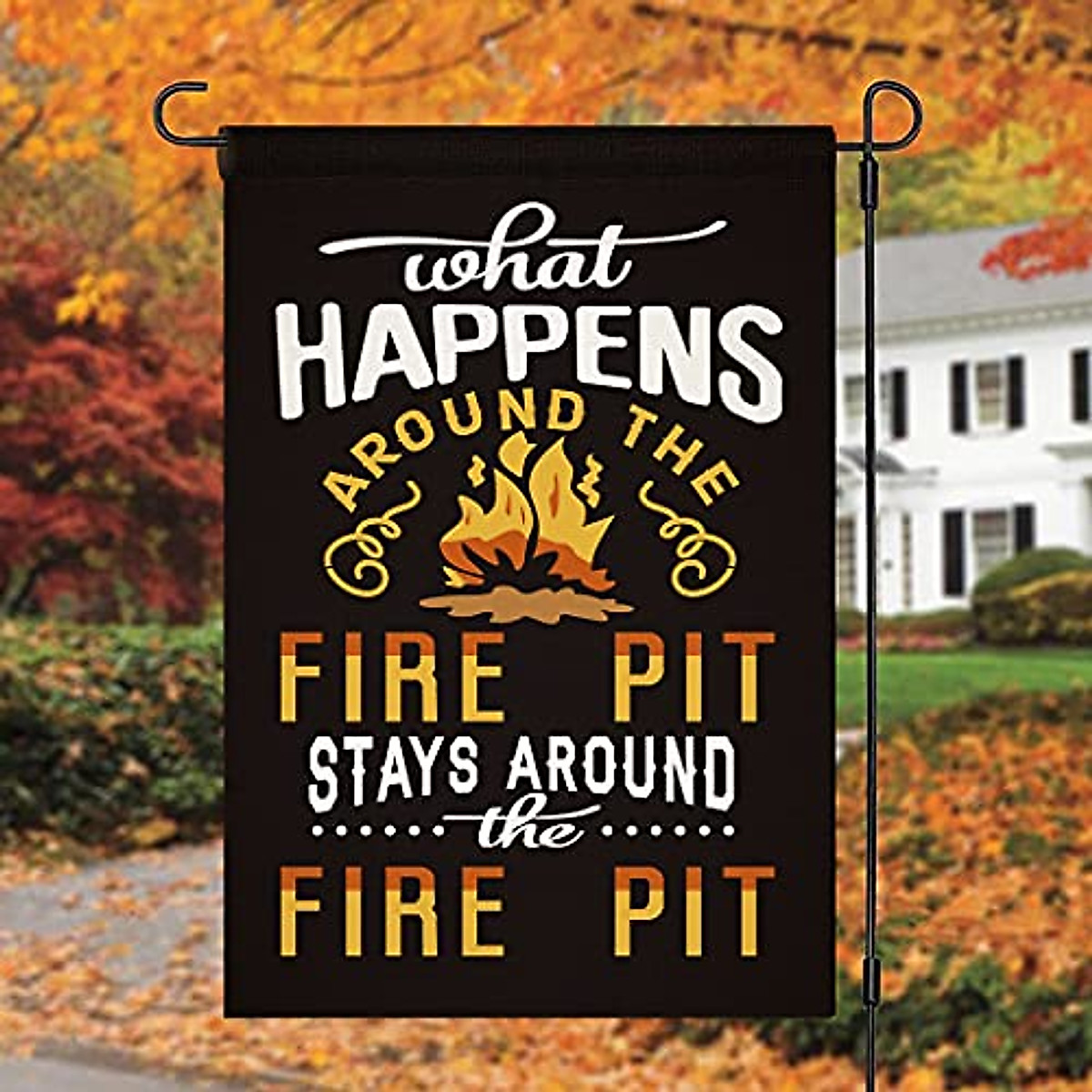 Chengxun Camper Stays Around The Fire Pit Garden Flag Vertical Double Sided, What Happens Around The Fire Pit Holiday Party Yard Outdoor Decoration 12.5*18 inches