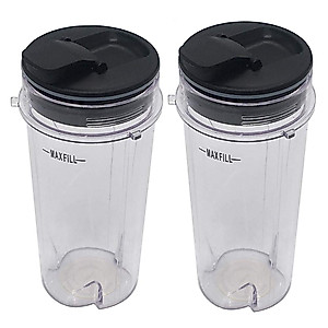 Joystar Replacement Parts Two Pack 16-Ounce (16 oz.) Single Serve Cup with spout lid for Nutri Ninja BL203QBK/BL208QBK/BL207QBK/BL206QBK/BL209/BL201C/BL201/BL200/BL100/BL101/BL102