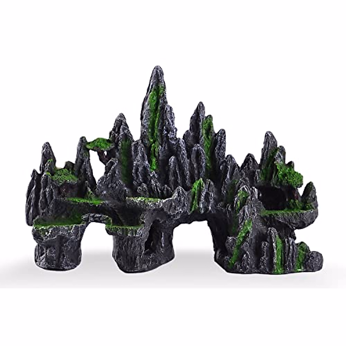IBWell Aquarium Ornament Rock Cave Landscape, Artificial Mountain Hill View Stone with Moss, Fish Tank Decoration
