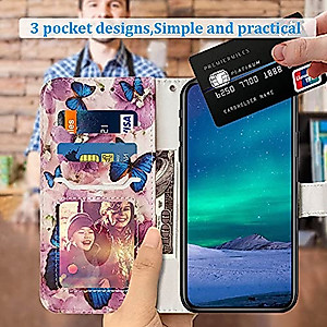 JanCalm Compatible with iPhone 12 Wallet Case/iPhone 12 Pro Wallet Case, Floral Pattern PU Leather [Wrist Strap][Card/Cash Slots] Stand Flip Cover for iPhone 12/12 Pro 6.1 inch (Butterfly/Purple)