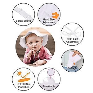 SimpliKids UPF 50+ UV Sun Protection Wide Brim Baby Sun Hat,White2, 0-12 Months