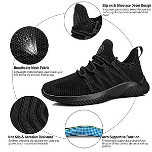 Feethit Womens Slip On Running Shoes Non Slip Walking Shoes Lightweight Gym Workout Shoes Breathable Fashion Sneakers All Black Size 7.5