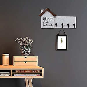 NITYNP Key Holder for Wall, Key Hooks Decorative for Wall, Key Hanger for Wall Entryway Decor, Bless This Home Farmhouse Home Decor Key Hooks, 12"x6.5"