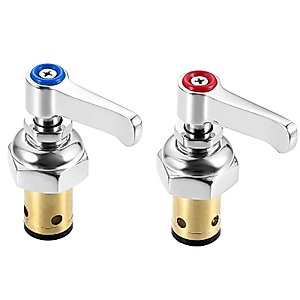 MOOTVGOO 2 Pack Handle Stem Assembly, Blue Cold and Red Hot Side Spindle Assembly Valve Replacement for T&S Brass Faucets, Replace 002714-40 002713-40