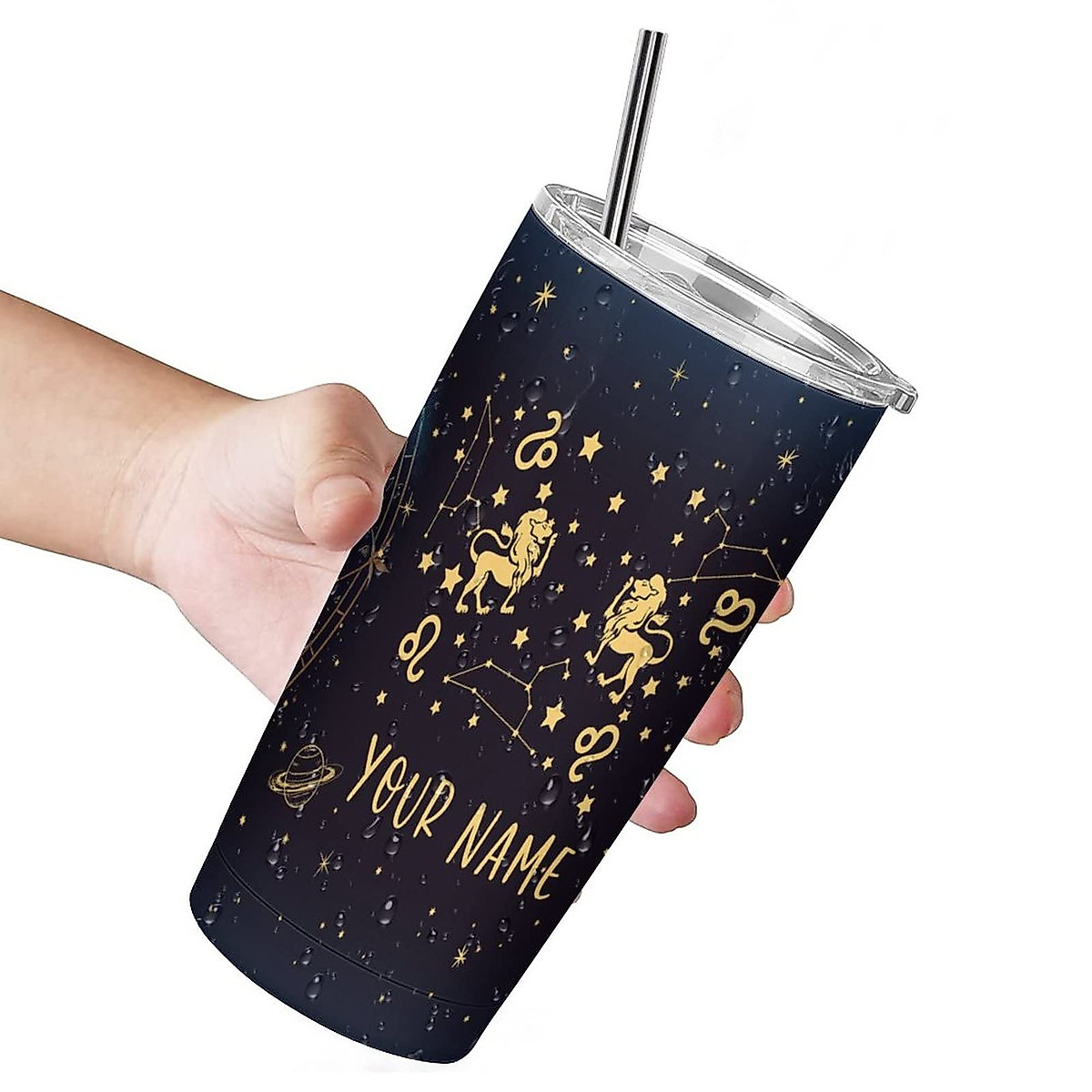 BEOIIBIRD Custom Leo Zodiac Tumbler Gifts, 20oz Glaze Stainless Steel with Lid and Straw Personalized with Text Bottles Insulated Coffee Mug, Beverage Cup for Teen Women Men Office Car Travel