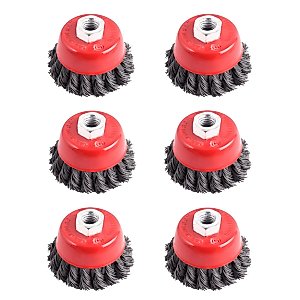 3 Inch Wire Cup Brush for 4 1/2 Angle Grinders , 0.02 Inch Twist Knotted Carbon Steel Wire with 5/8 Inch-11 Threaded Arbor for Rust,Corrosion,Paint Removal,Abrasives (6 Pack)