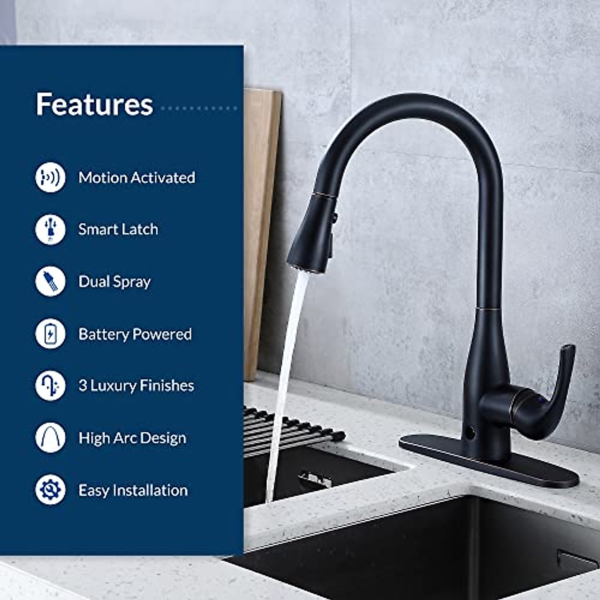 Bio Bidet by Bemis FLOW Motion Activated Single-Handle Pull-Down Sprayer Kitchen Faucet, Brushed Nickel