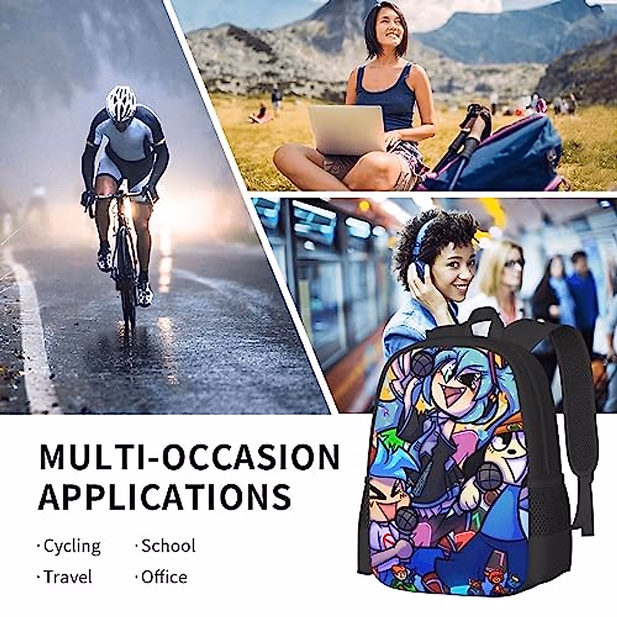 Fri-day Cartoon Night Fun-kins Backpack Cartoon Laptop Backpacks Lightweight Fashion Travel Daypack Large Capacity Multifunction Adjustable Straps Bags For Women Men