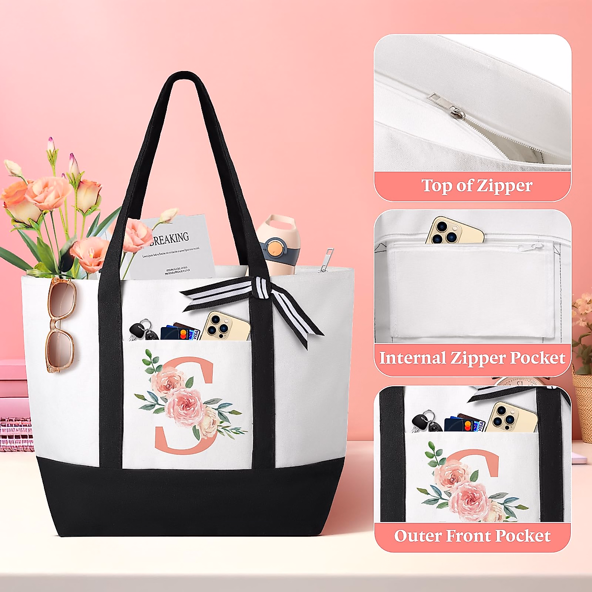 TRSODD Birthday Gifts for Women Mothers Day Gifts for Mom Wife Grandma Daughter Sister Teacher Appreciation Large Tote Bag and Makeup Bag B