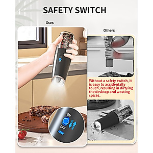 CIRCLE JOY Gravity Electric Salt and Pepper Grinder Set Rechargeable Salt and Pepper Grinder Set with LED Light, No Battery Needed, Adjustable Coarseness, Washable 135ml Container, Black