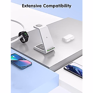 JoyGeek Wireless Charging Station, Wireless iPhone Charger, 3 in 1 Charging Station for Apple iPhone 14/13/12/11/SE/X/8 Series, iWatch 8/SE/7/6/3, AirPods 2/3/Pro - White