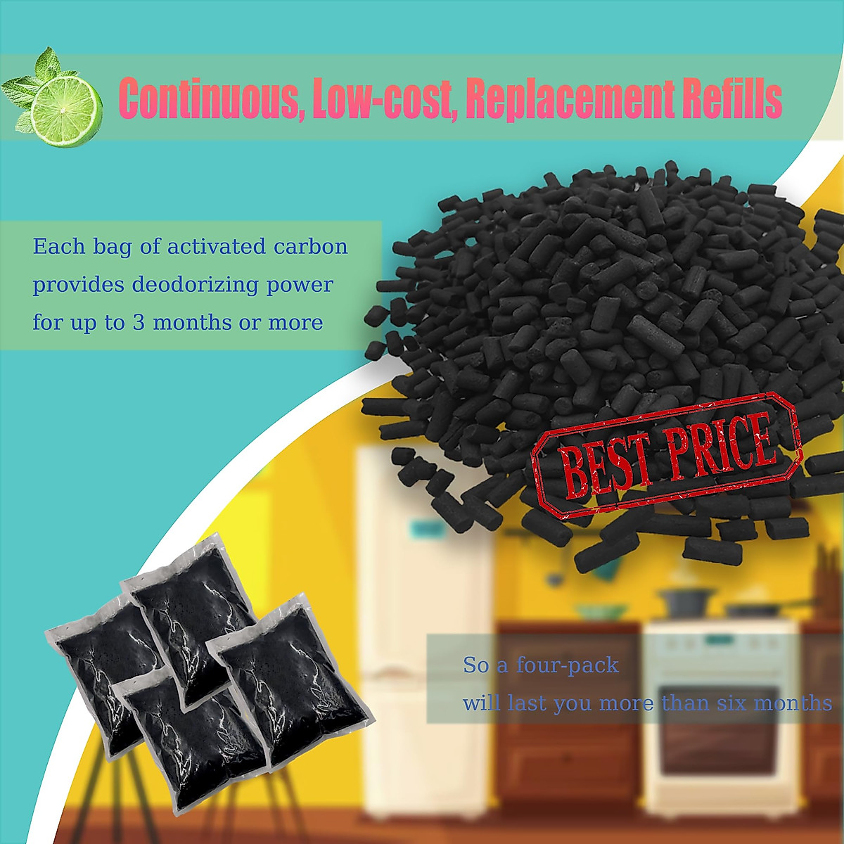 PurifyLogix 4 Pack Odor Absorbing Filter Refills for Vitamix FC-50-SP Foodcycler Smart Waste Composter, Replacement Activated Charcoal Filters Compatible with Vitamix Electric Compost Bin