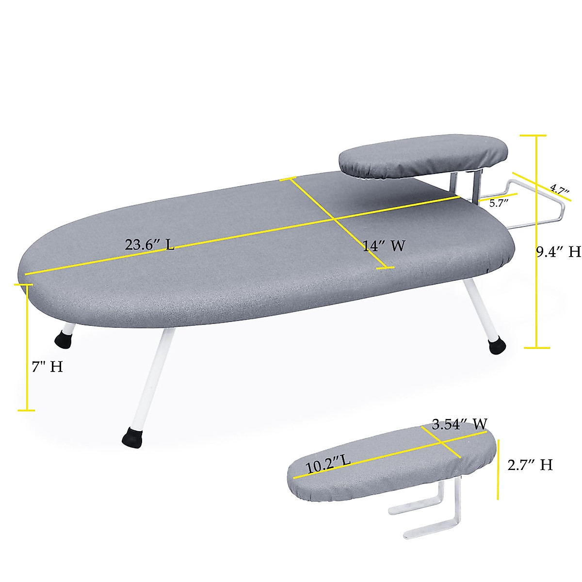 AKOZLIN Tabletop Ironing Board 23.6" L x 14''W x 7''H with Removable Sleeve Board - Folding Legs Cotton Cover Travel Countertop Iron Board