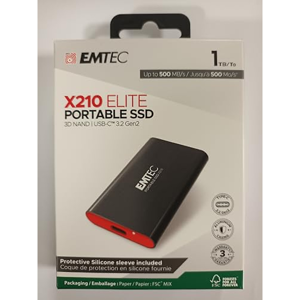 Emtec 1TB X210 Elite SATA III Portable Solid State Drive (SSD) with NAND Technology ECSSD1TX210