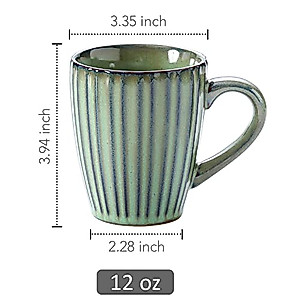 LAUCHUH Coffee Mug Set, Porcelain Fluted Mug 12 Oz Coffee Mugs with Large Handle for Coffee, Tea, Milk, Cocoa, Cereal, Father Day Gifts, Green Framhouse Style for Christmas, Set of 6