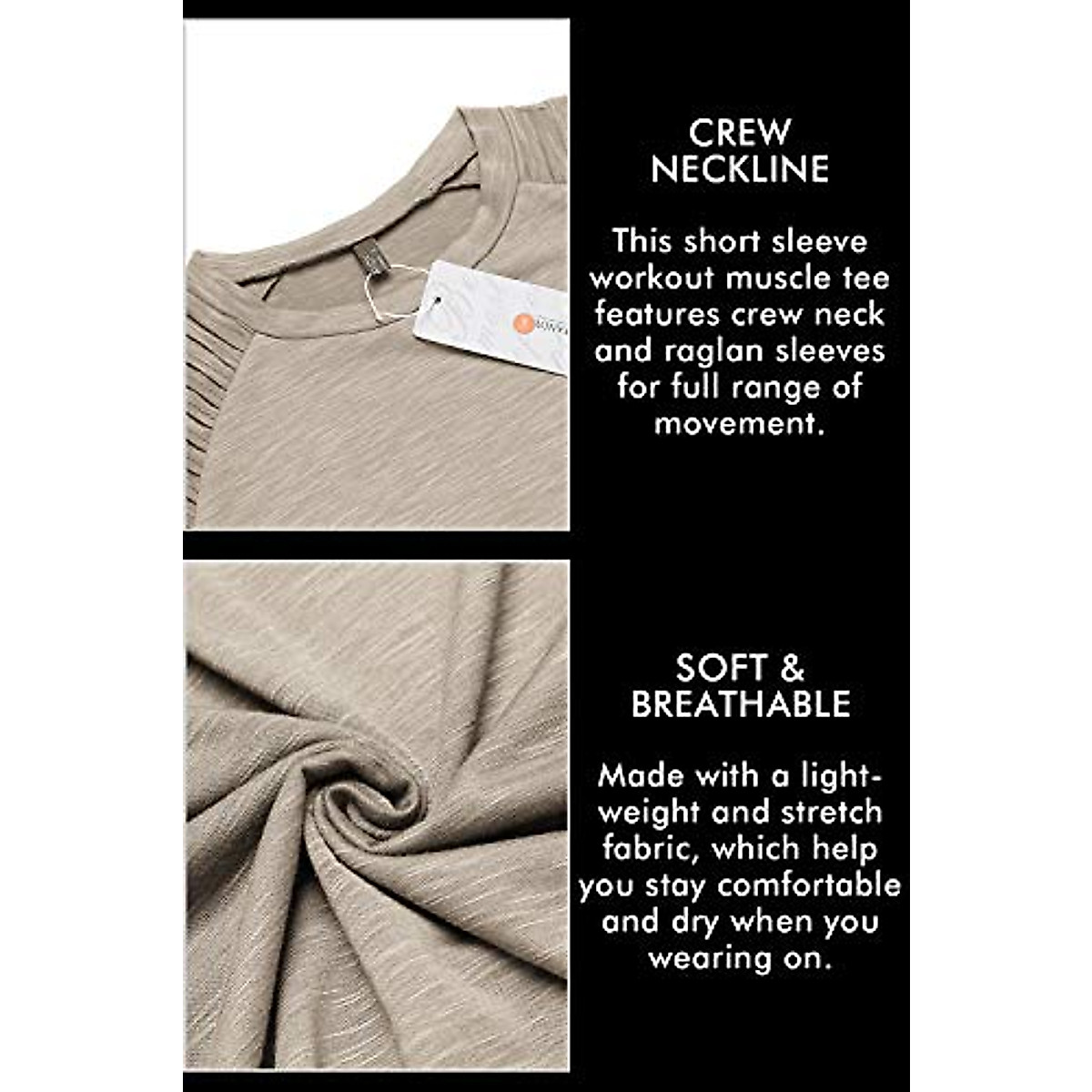 COOFANDY Mens Stylish Gym Tee Fashion Workout Muscle Shirt Khaki M