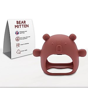 Bear Mitten Never Drop Silicone Baby Teething Toys | (Brick Red) Teether Mitten | Baby Teethers 0-6 Months, Teether Mitten, Teething Hand Mitten, Teething Mitten, Baby Teethers 6 to 12 Months