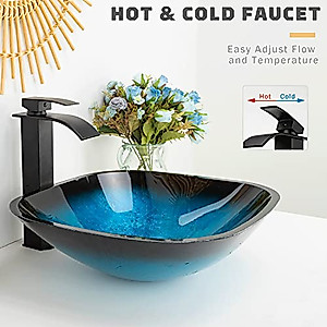KLINCAIR Bathroom Vessel Bowl Sink Faucet Matte Black, 11 Inch Tall Waterfall Spout Single Handle & Single Hole Deck Mount Lavatory Vanity Mixer Tap with Pop up Sink Drain with Strainer Hair Catcher