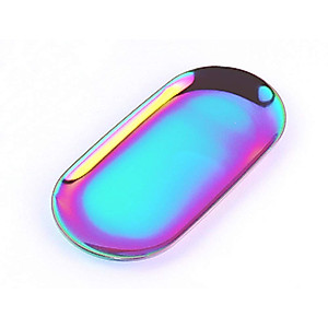 Stainless Steel Towel Tray Storage Tray Dish Plate Tea Tray Fruit Trays Cosmetics Jewelry Organizer Oval Tray （Rainbow）