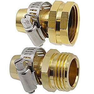 Triumpeek Garden Hose Repair Connector with Clamps, Set of 3 Aluminum Water Hose End Replacement Fit for 3/4" and 5/8" Garden Hose Fittings