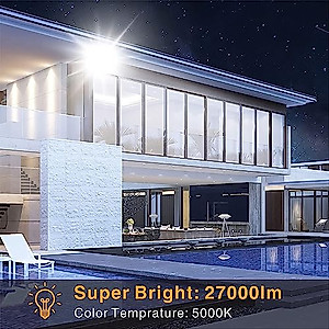 STASUN LED Flood Lights Outdoor, 300W 27000LM Dusk to Dawn Security Light with Photocell, IP66 Waterproof, 5000K, 3 Heads Adjustable Wide Outside Lighting for Area Parking Lot, Yard, Street, Stadium